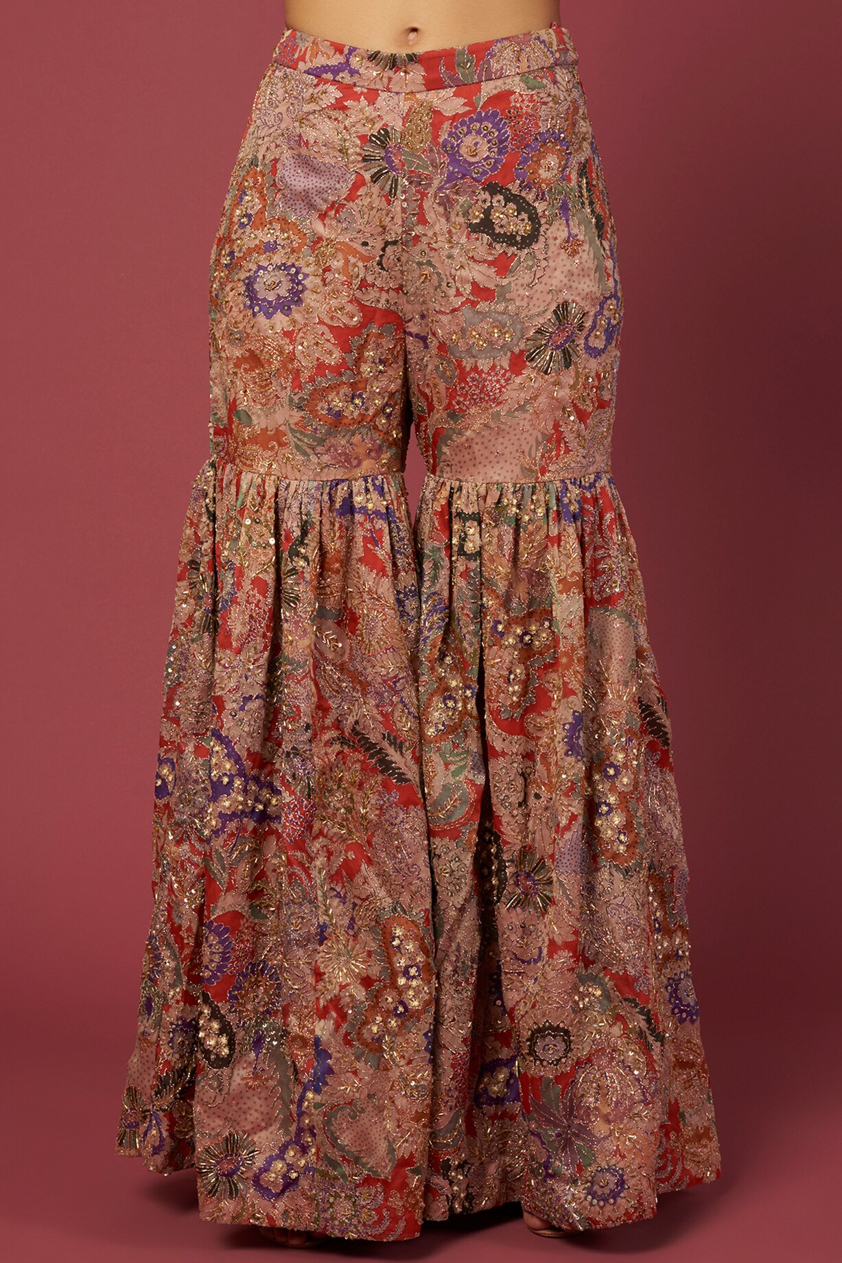 Red Embellished Sharara Set by Aisha Rao at Pernia's Pop Up Shop 2025