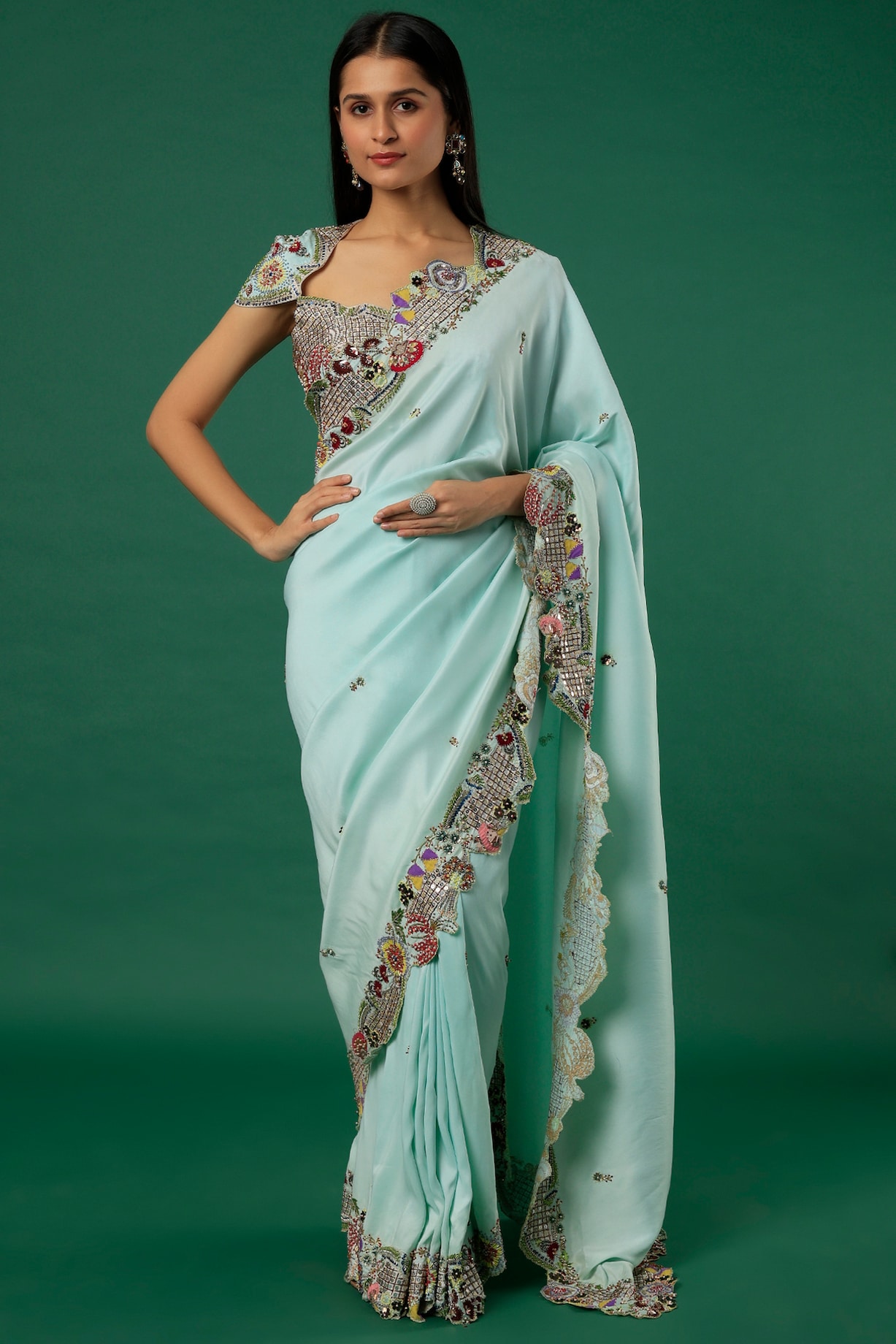 Light Blue Embroidered Saree Set Design by Aisha Rao at Pernia's Pop Up ...