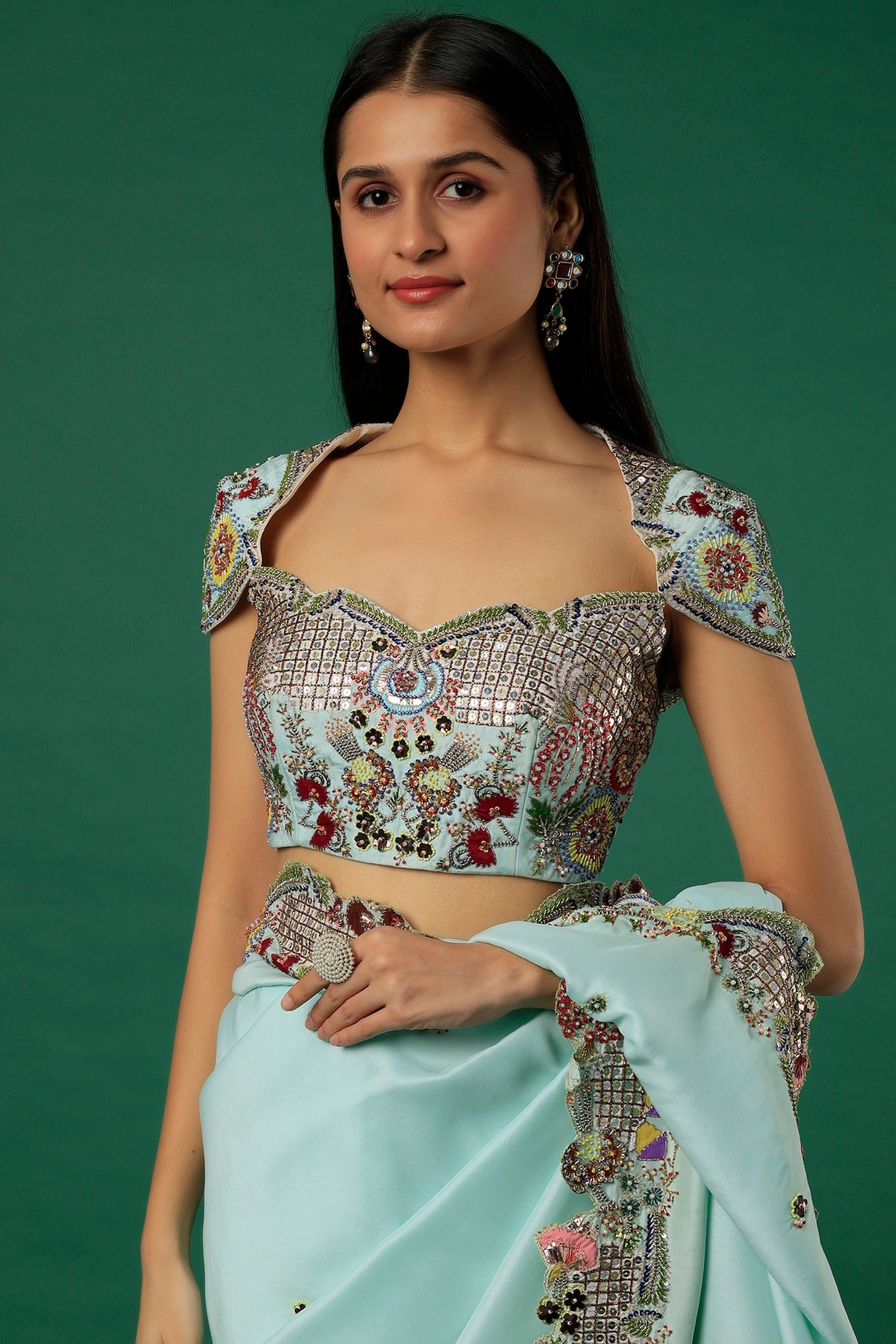 Light Blue Embroidered Saree Set Design by Aisha Rao at Pernia's Pop Up ...