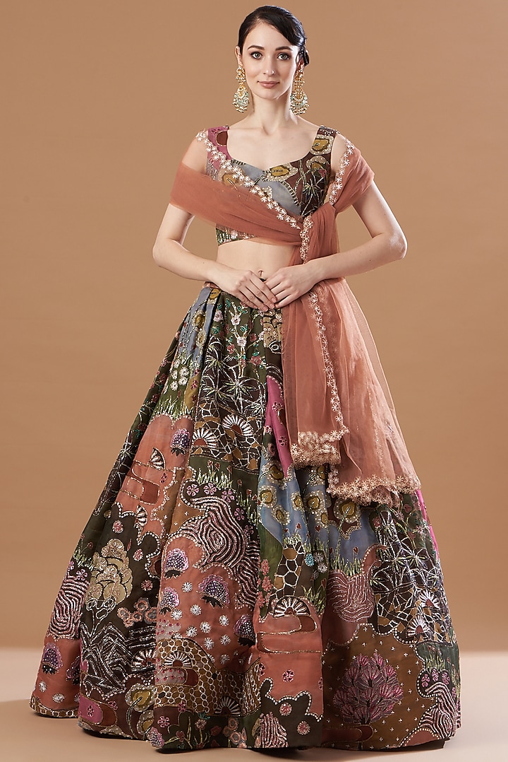 Multi Colored Organza Printed Lehenga Set Design By Aisha Rao At Pernia