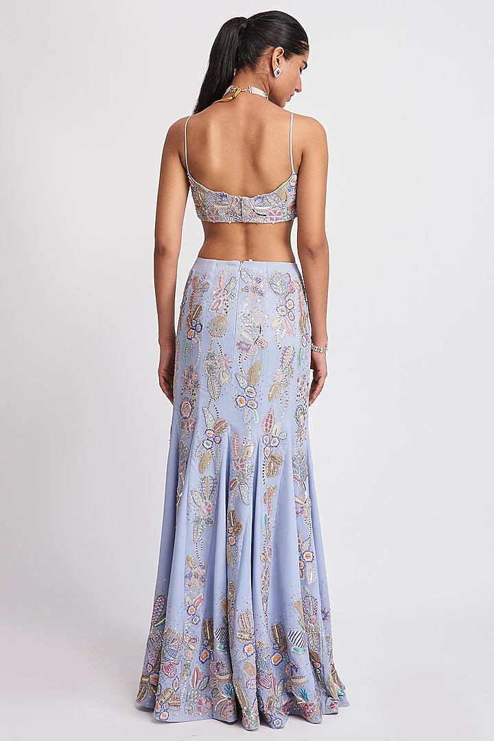 Livid Blue Tulle Applique Embellished Mermaid Bridal Lehenga Set by ...