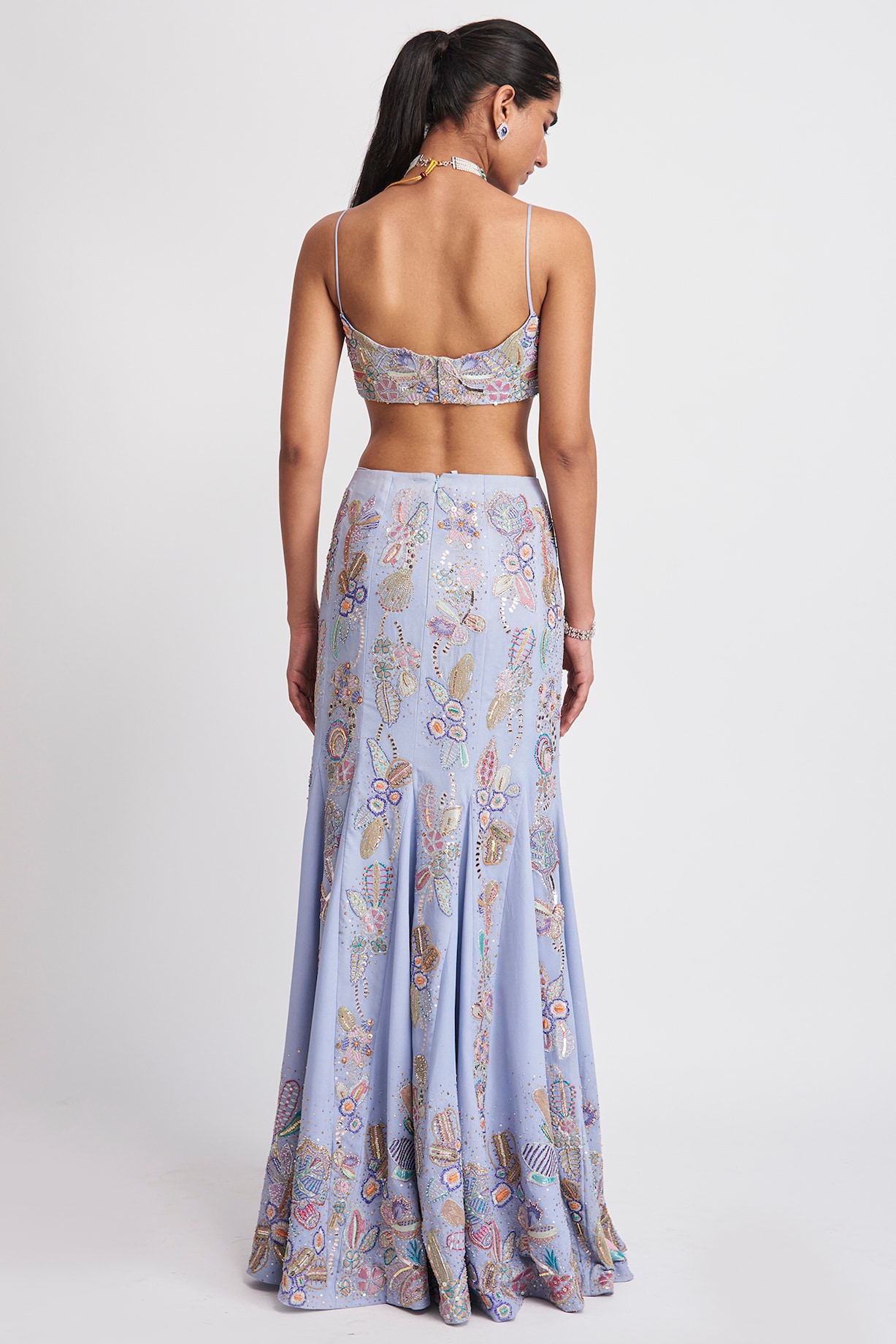 Livid Blue Tulle Applique Embellished Mermaid Lehenga Set Design by ...