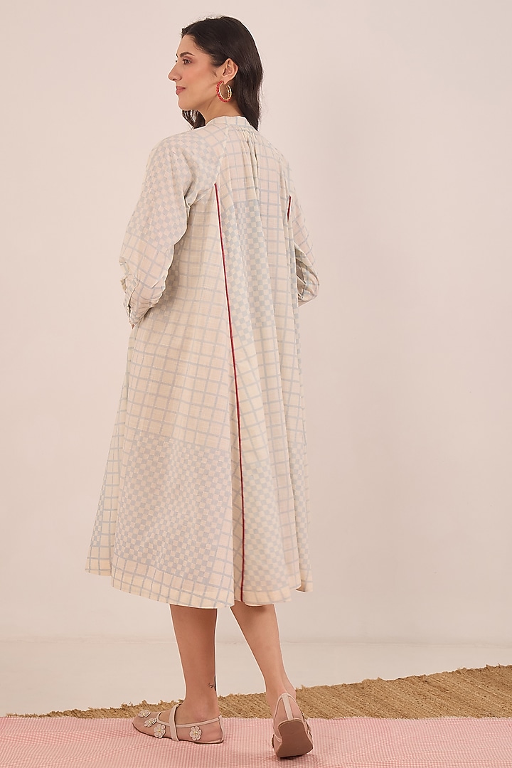 Powder blue Cotton Checkered Midi Summer Dress by Shivani Bhargava at ...