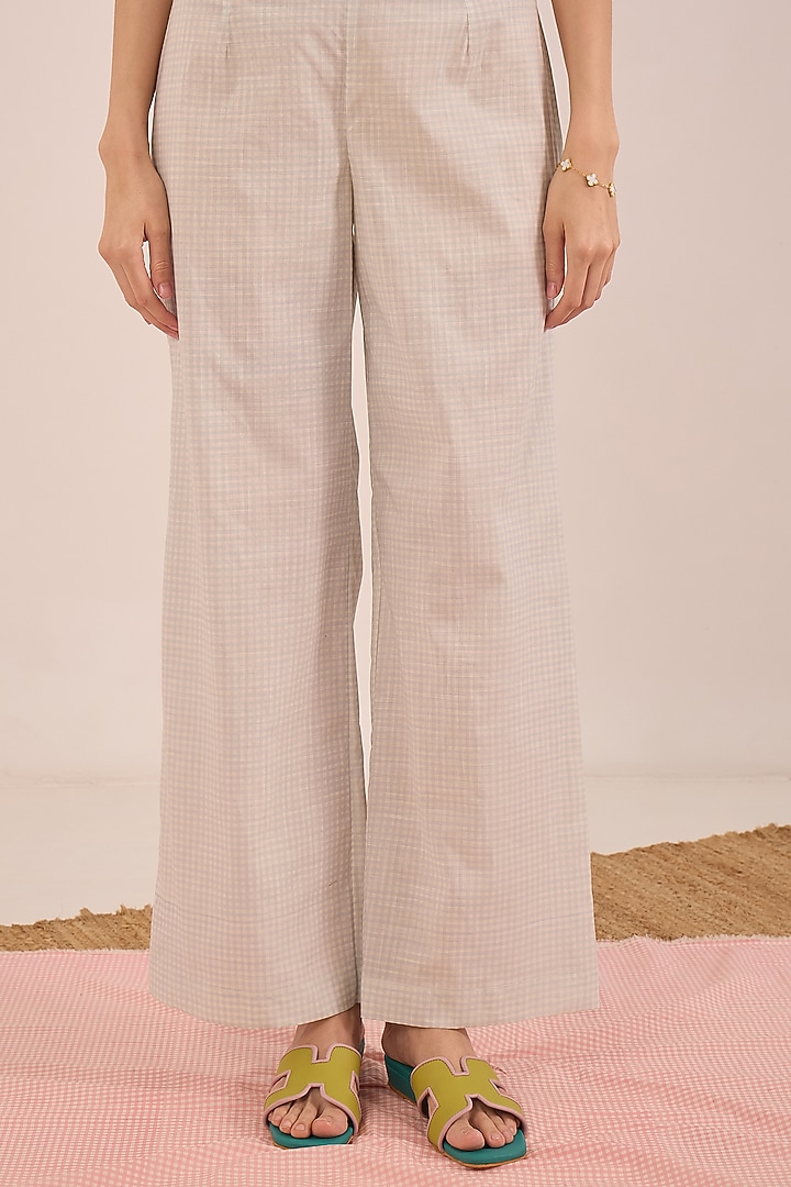Ivory & Powder blue Cotton Checkered Tunic Set by Shivani Bhargava at ...