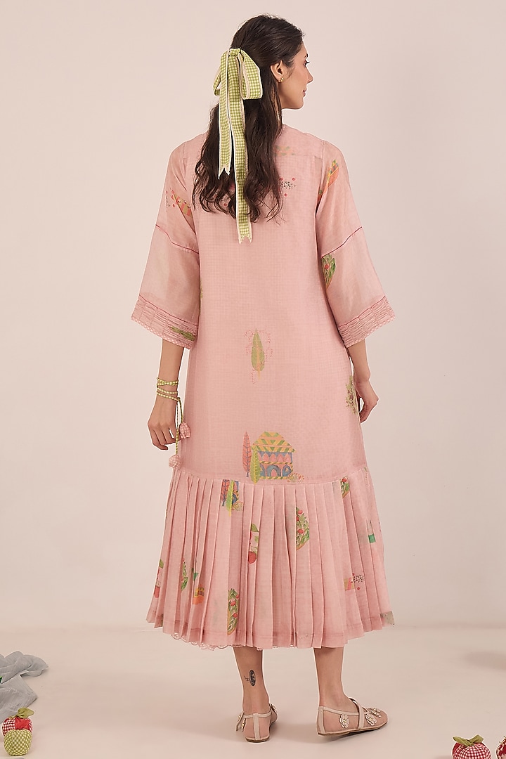 Pink Silk Chanderi Pleated Jacket Summer Dress by Shivani Bhargava at ...