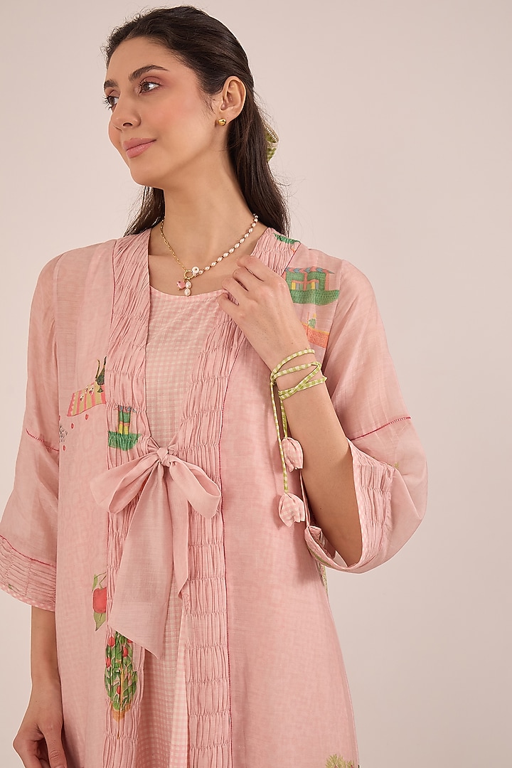 Pink Silk Chanderi Pleated Jacket Summer Dress by Shivani Bhargava at ...