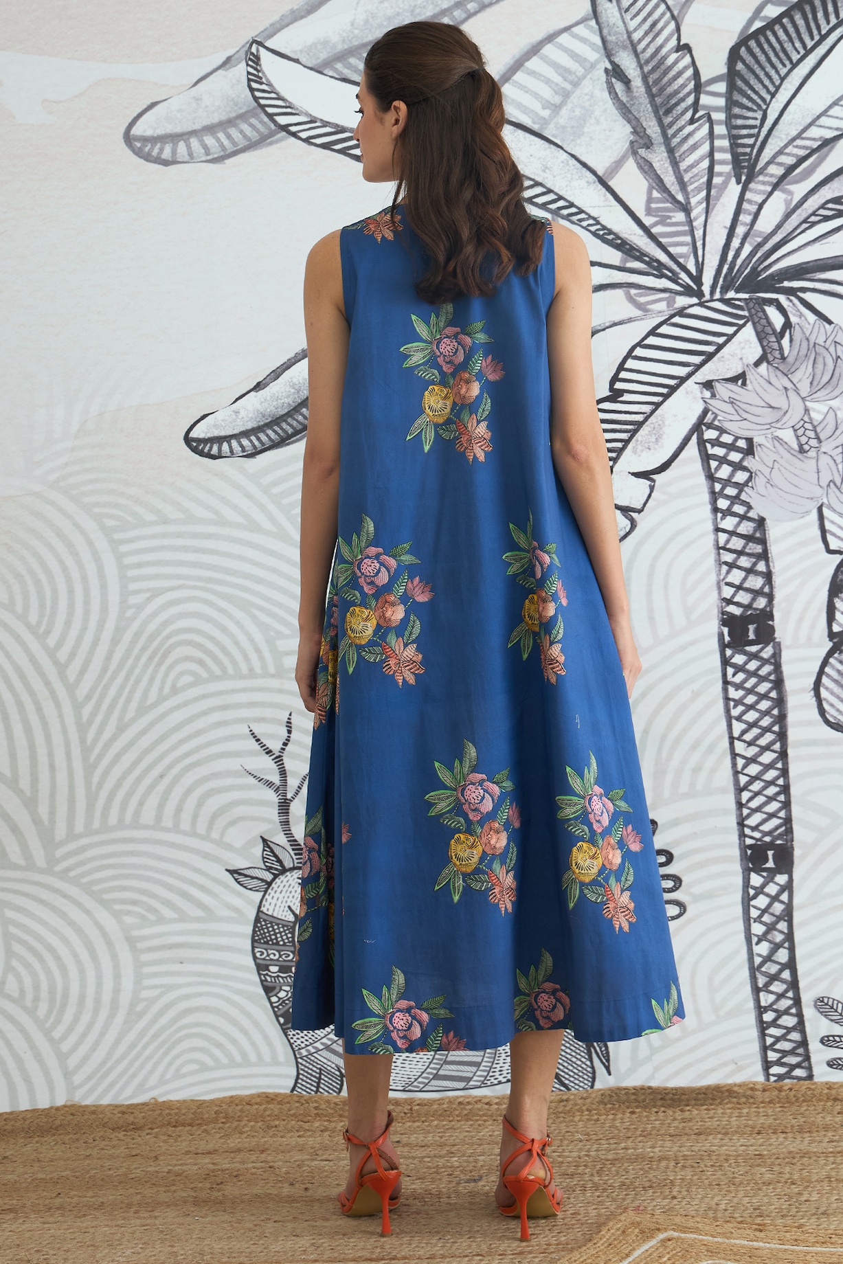 Blue Cotton Digital Printed A-Line Midi Summer Dress by shivani ...