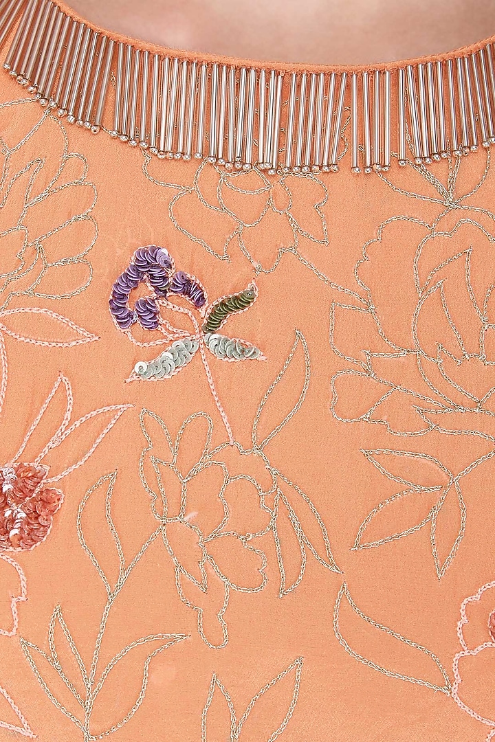 Coral peach embroidered top with flared pants available only at Pernia ...