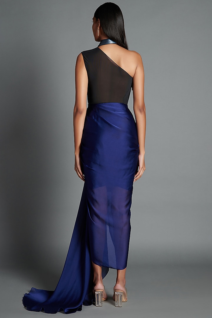 Ink Blue Metallic Draped Dress by Amit Aggarwal at Pernia's Pop Up Shop ...