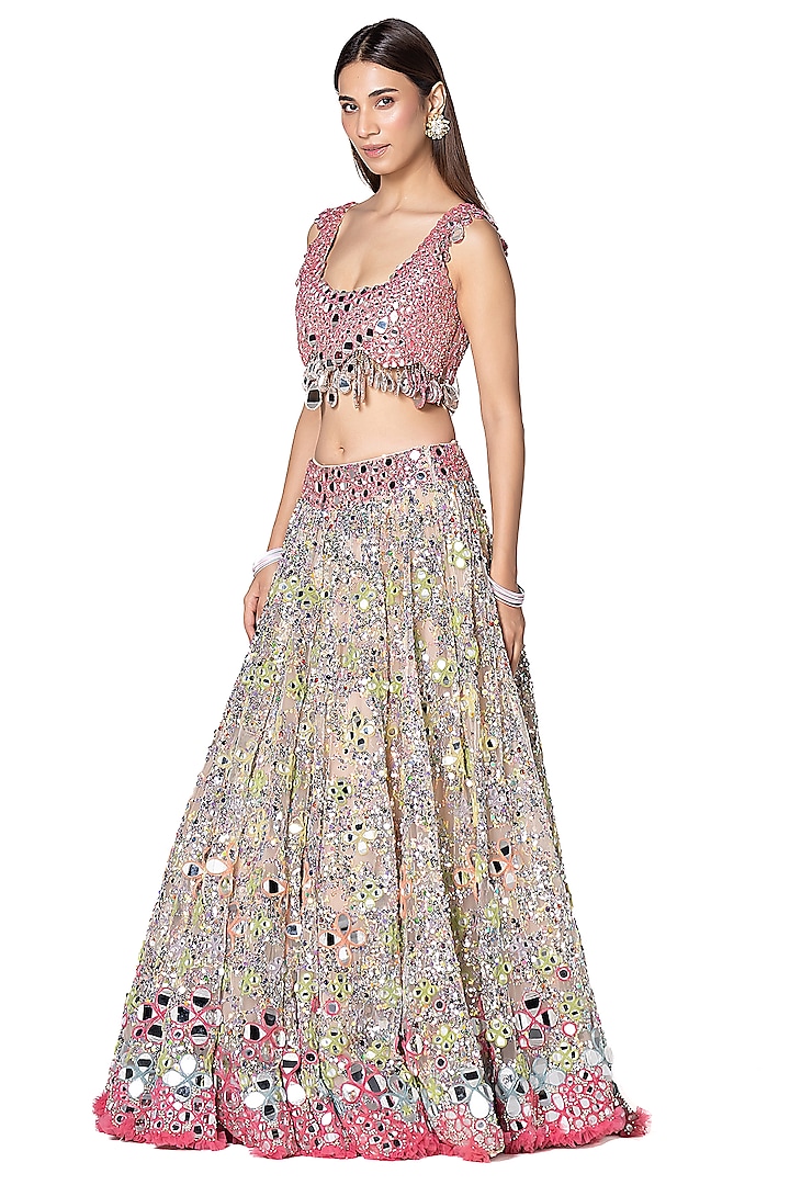 Multi-Colored Net Embroidered Lehenga Set Design by Abhinav Mishra at ...