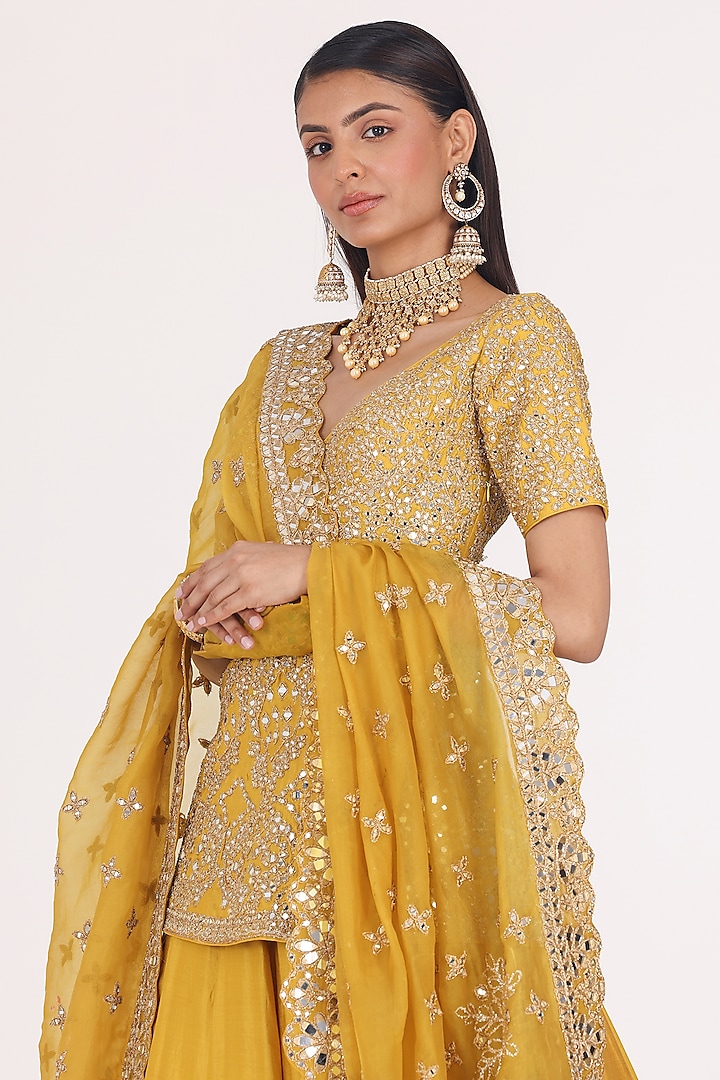 Goldenrod Haldi Chanderi Gota & Mirror Embellished Bridal Lehenga Set ...
