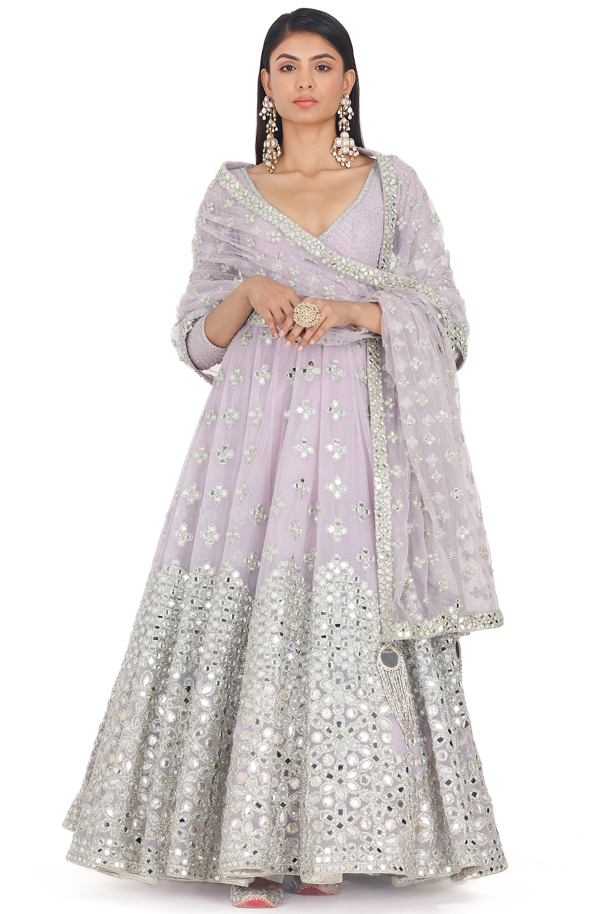 Lilac Net Mirror Embroidered Anarkali Set by Abhinav Mishra at Pernia's Pop Up Shop 2025