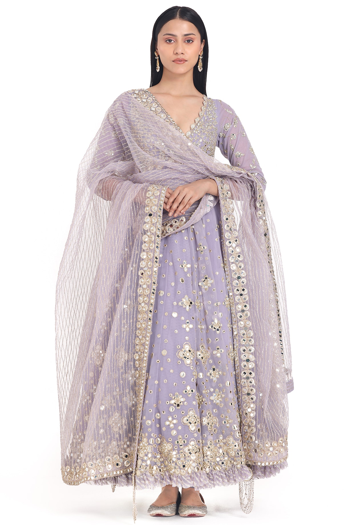 Martini Lilac Mirror Embroidered Anarkali Set Design by Abhinav Mishra at Pernia's Pop Up Shop 2024