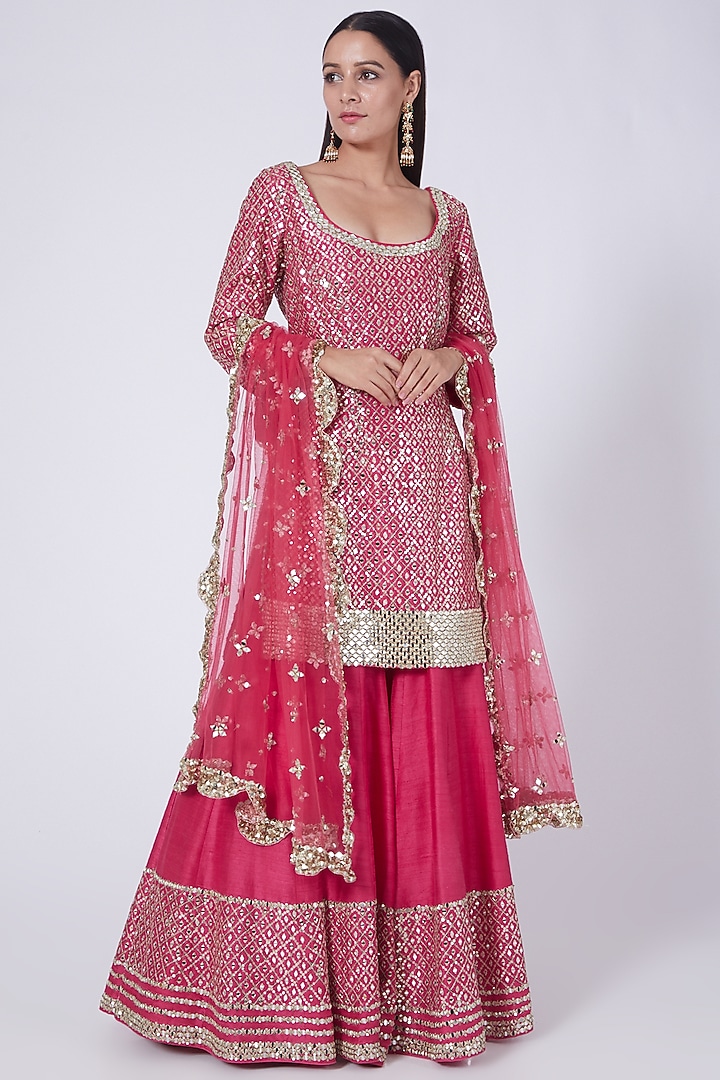 Cherry Red Sequins Embellished Sharara Set by Abhinav Mishra at Pernia ...