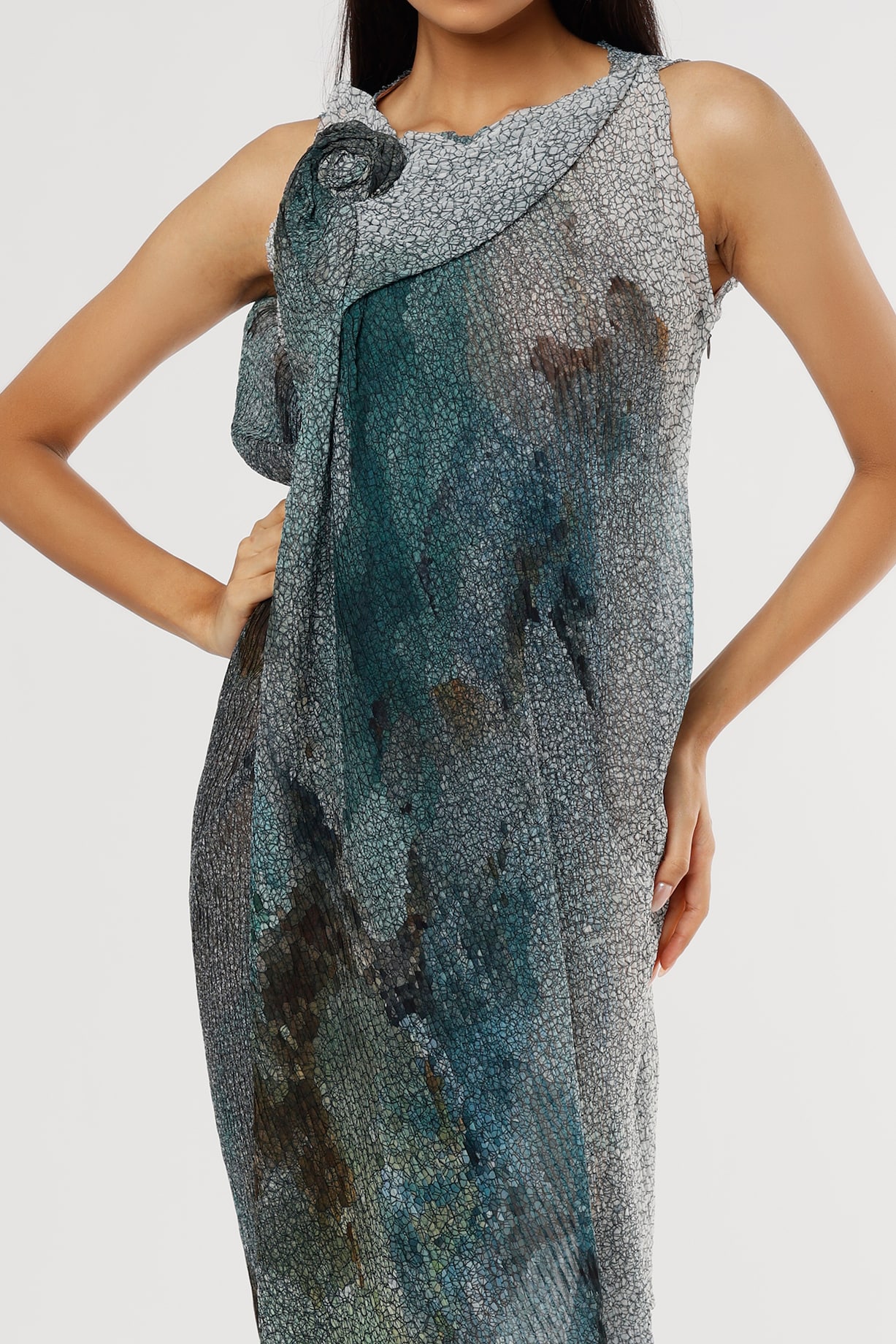 Multi-Colored Printed Draped Dress by Abhishek Sharma at Pernia's Pop ...