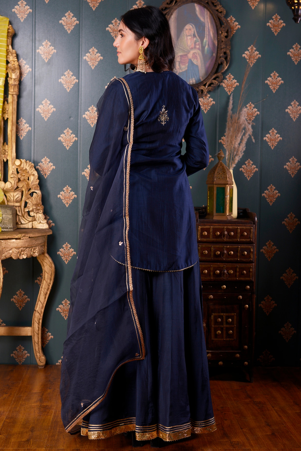 Navy Blue Cotton Silk Gharara Set by Abbaran at Pernia's Pop Up Shop 2025