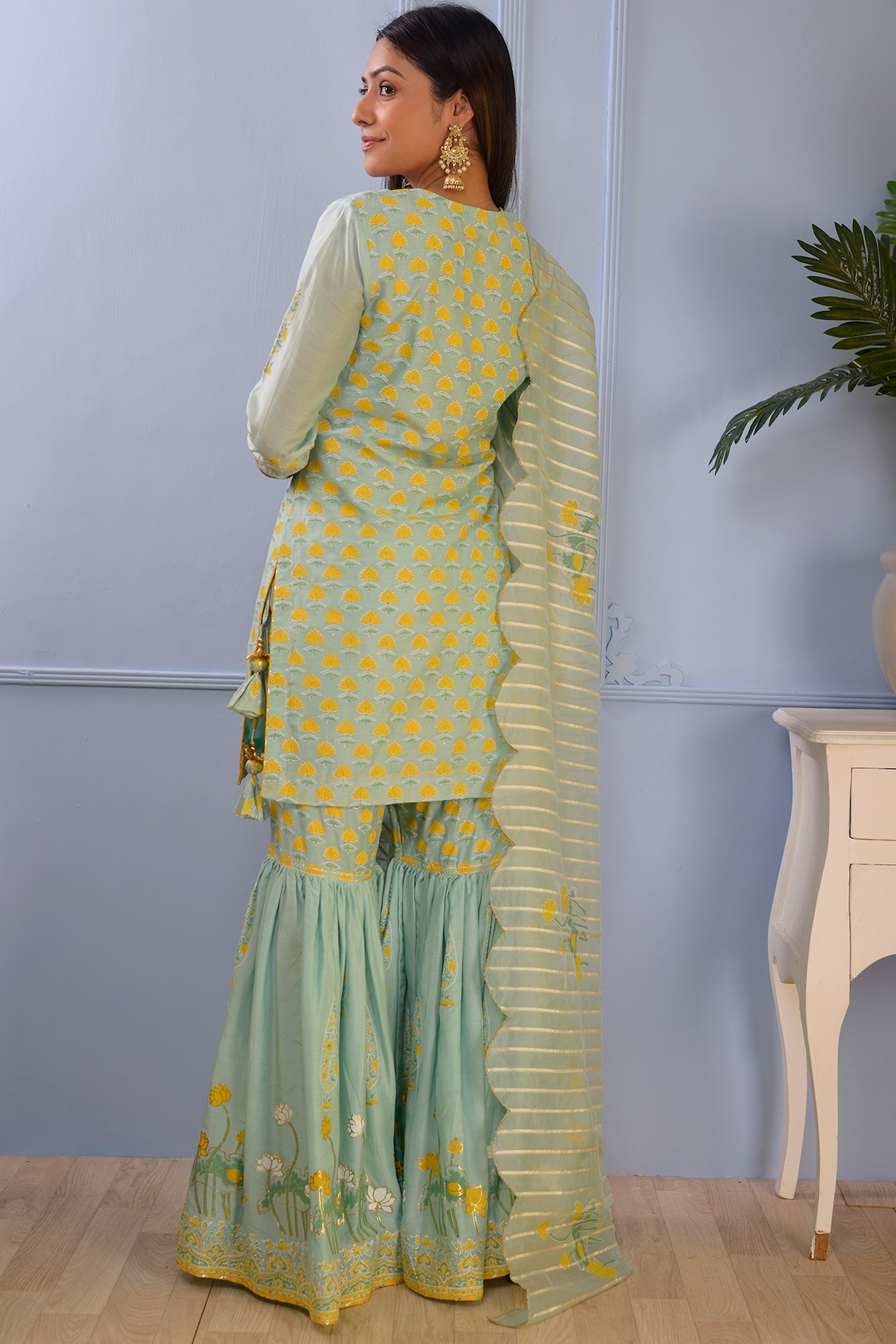 Sea Green Printed Gharara Set Design by Abbaran at Pernia's Pop Up Shop ...