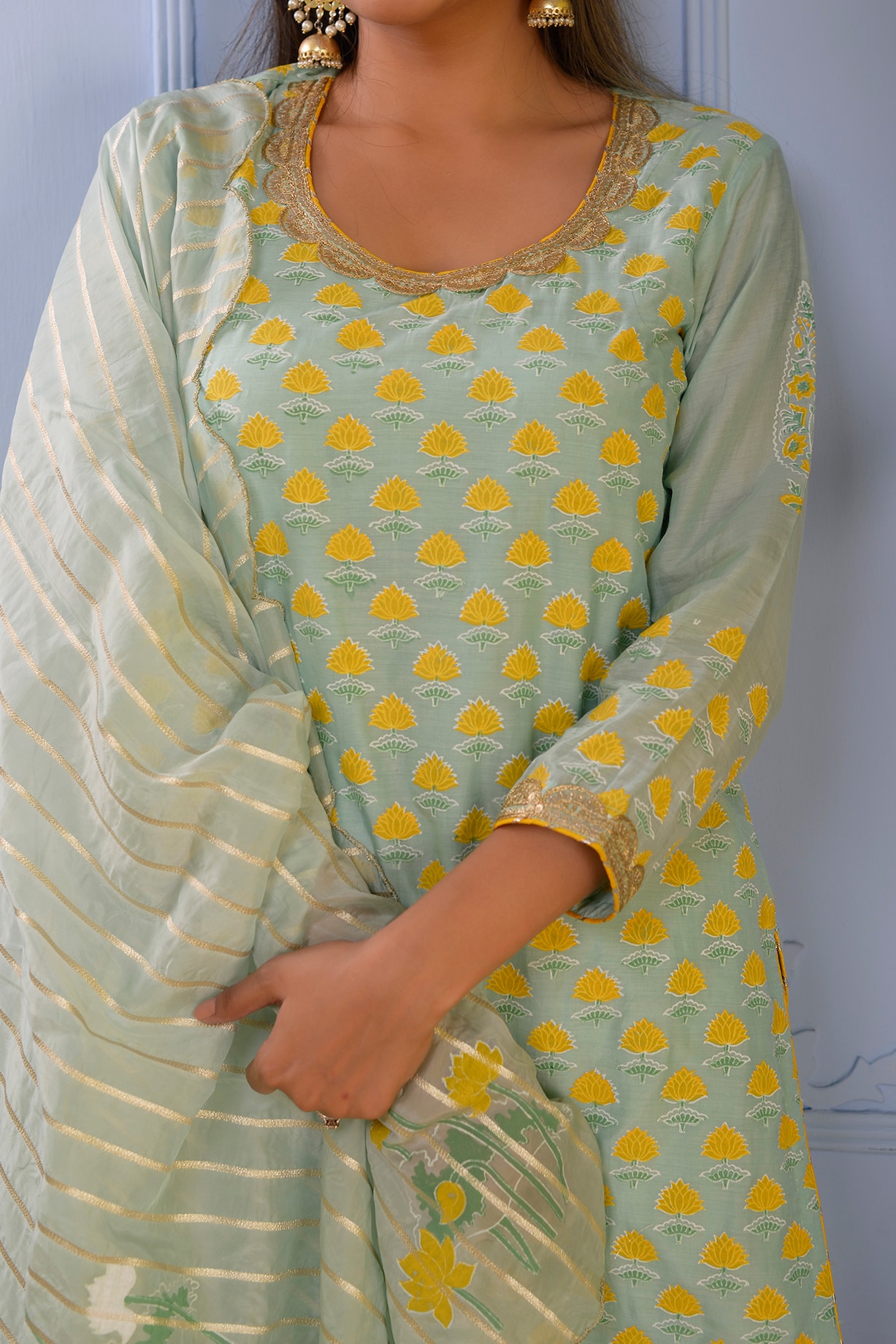 Sea Green Printed Gharara Set Design by Abbaran at Pernia's Pop Up Shop ...