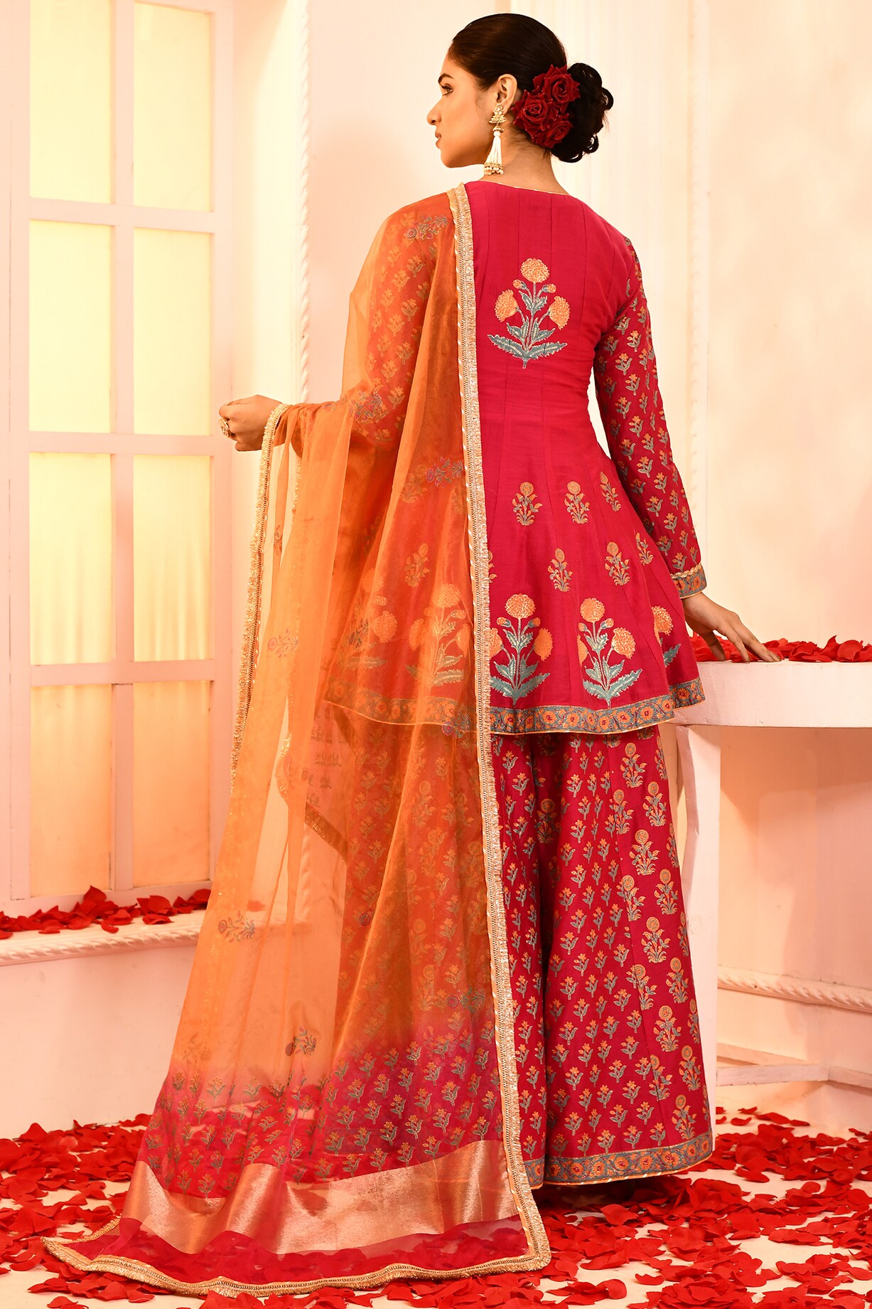 Rani Pink Cotton Silk Block Printed Sharara Set by Abbaran at Pernia's ...