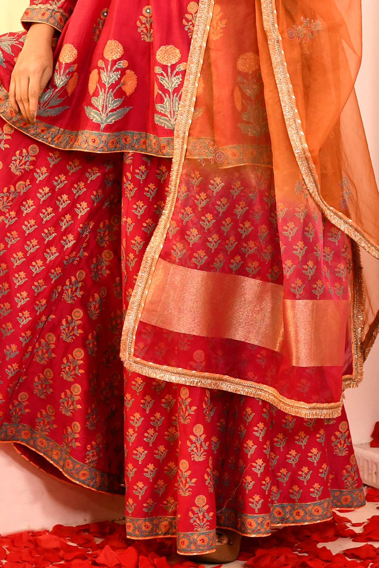 Rani Pink Cotton Silk Block Printed Sharara Set by Abbaran at Pernia's ...