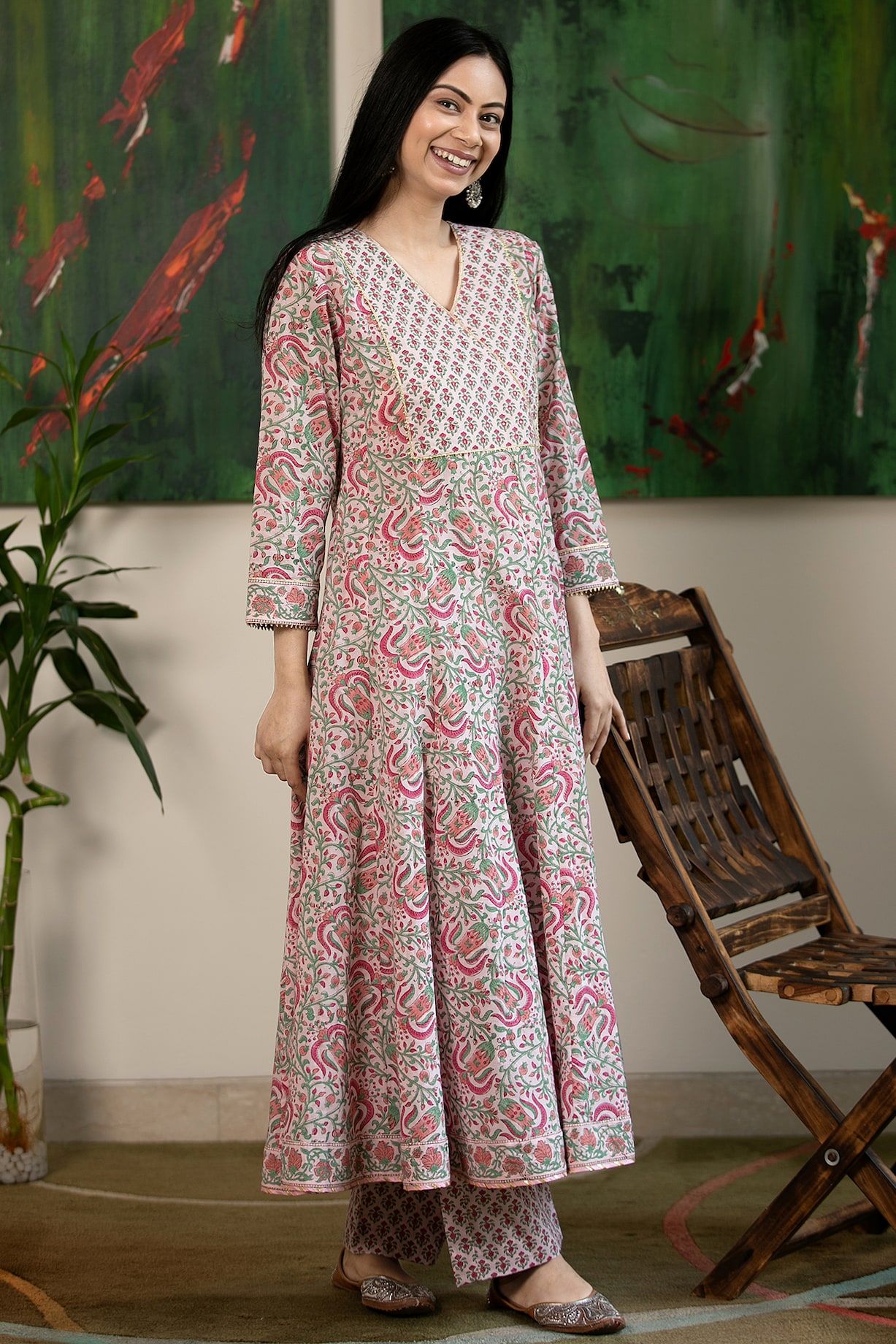 Pink Hand Block Printed Anarkali Set Design by Abbaran at Pernia's Pop ...