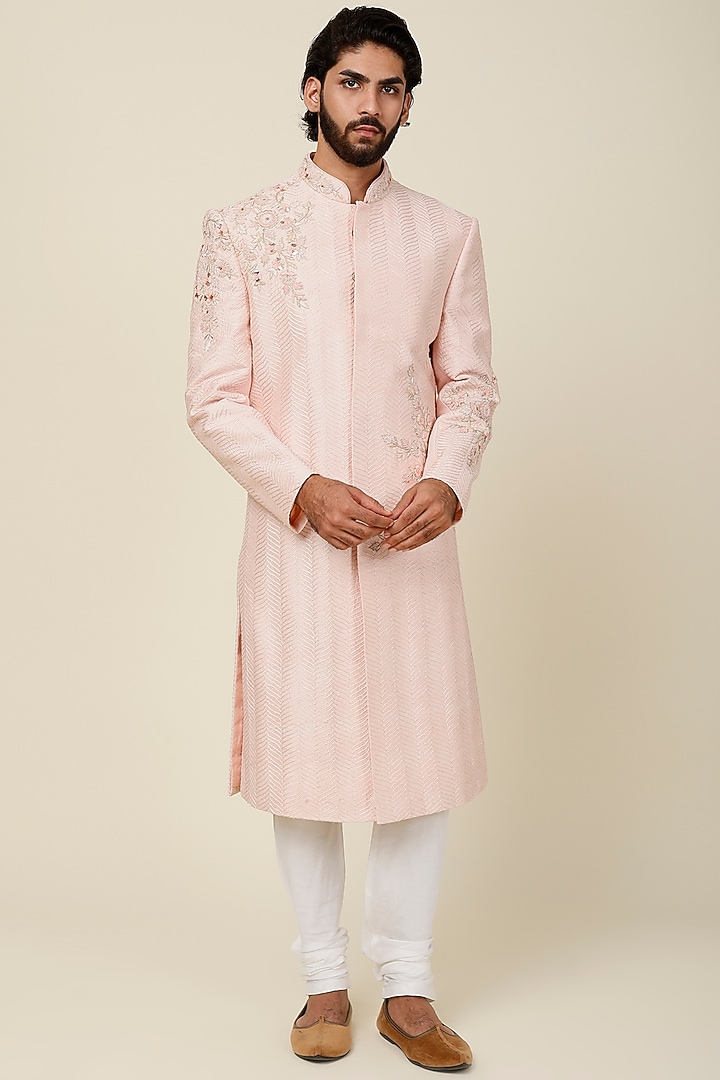Peach Embroidered Wedding Sherwani Set by AUGUST by Swati Akash ...