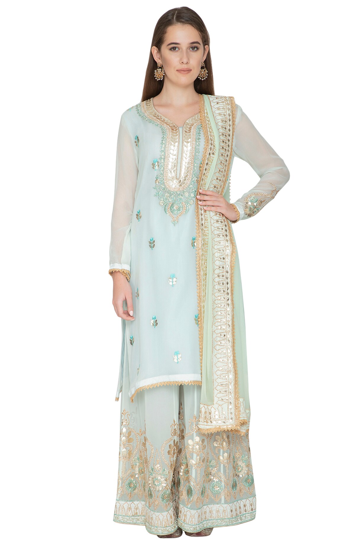 Sky Blue Embroidered Sharara Set by at Pernia's Pop Up Shop 2025