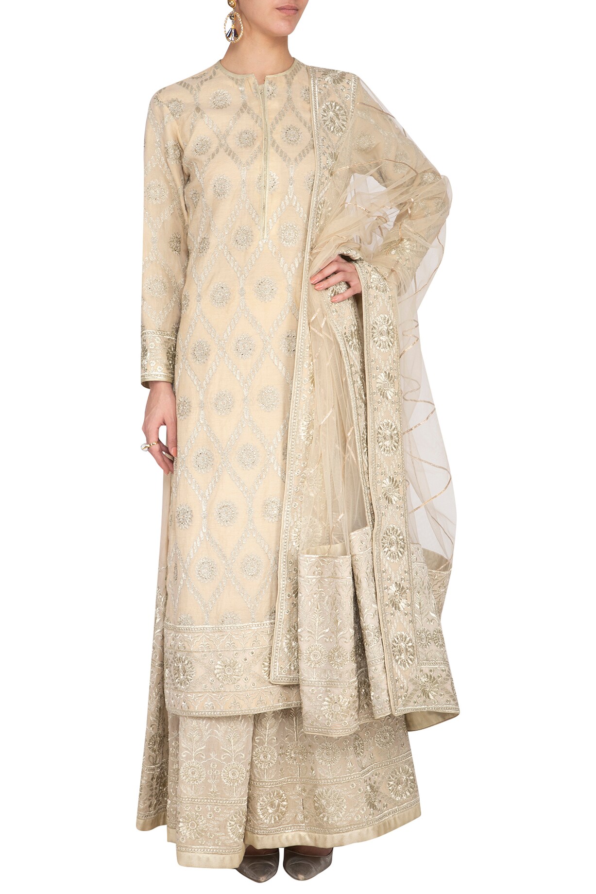 Earthen Beige Embroidered Sharara Set Design by Aashima Behl at Pernia ...