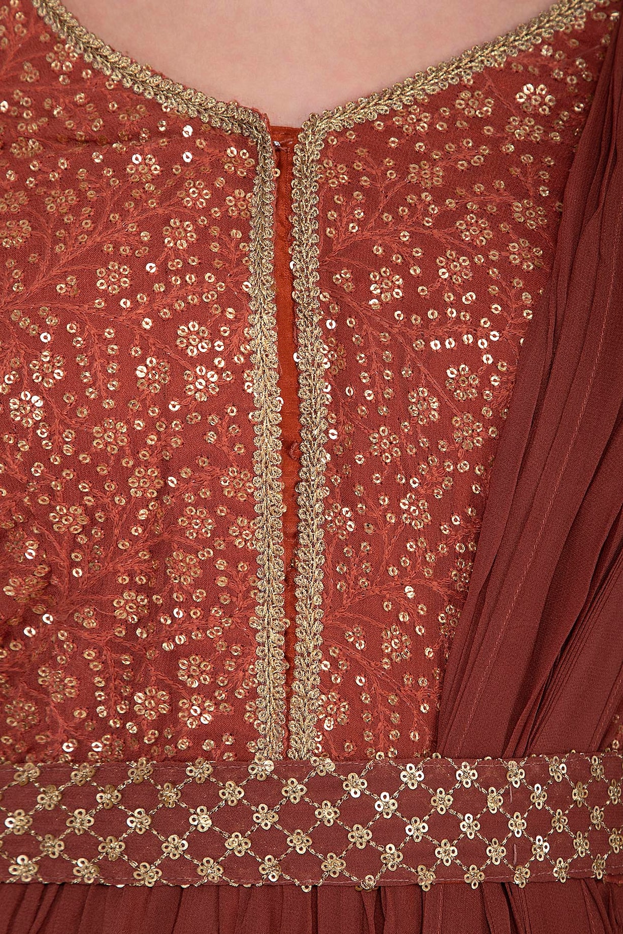 Rust embroidered anarkali gown with attached dupatta Design by Abhi ...