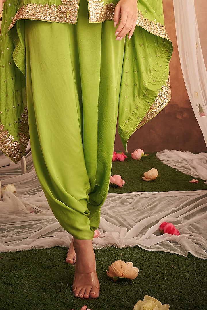 Green Georgette Lace & Boota Embroidered Cape With Jumper by Arab Crab ...