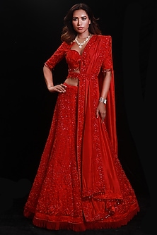 Red Cutdana Beaded Lehenga Set Set Design by Archana Kochhar at Pernia ...