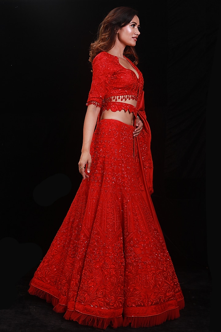 Red Cutdana Beaded Bridal Lehenga Set Set by Archana Kochhar at Pernia ...