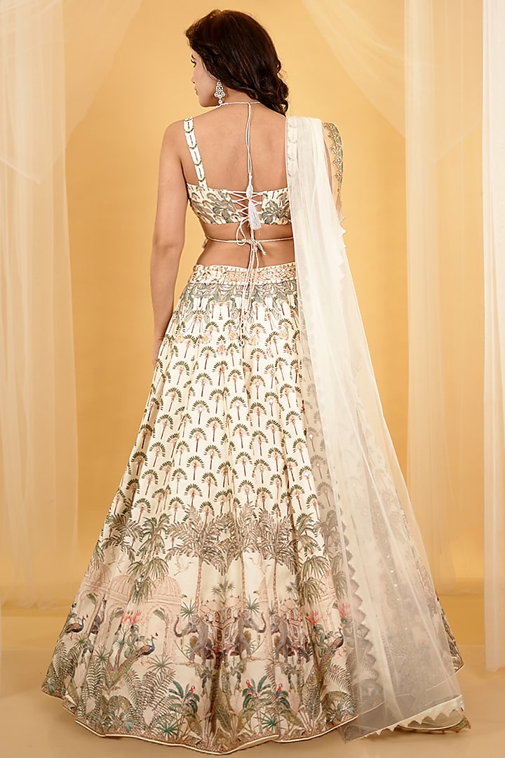 Ivory Raw Silk Kasab Thread Work Wedding Lehenga Set by Archana Kochhar ...