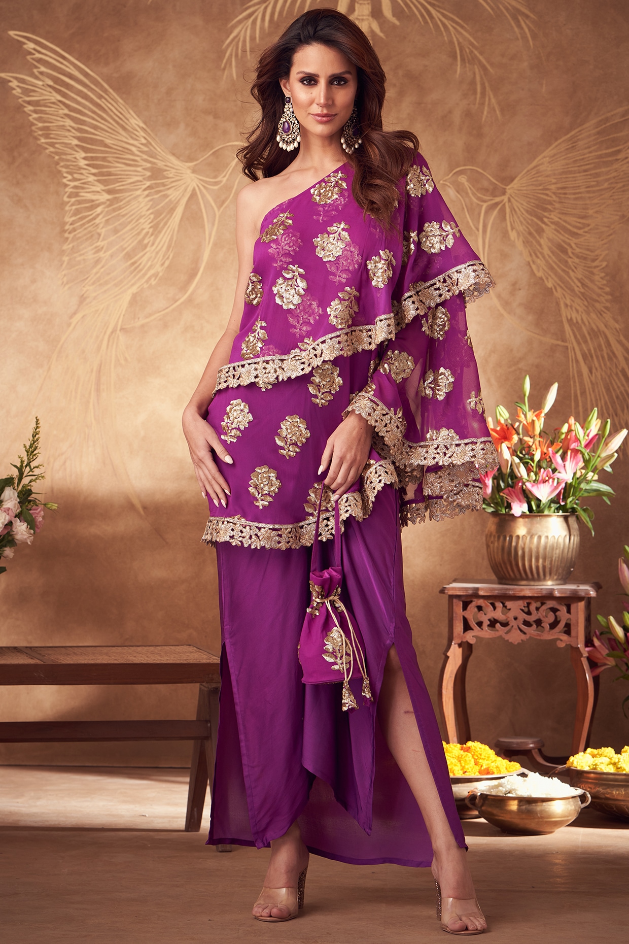 Purple Georgette & Silk Dhoti Skirt Set by Arab Crab at Pernia's Pop Up ...