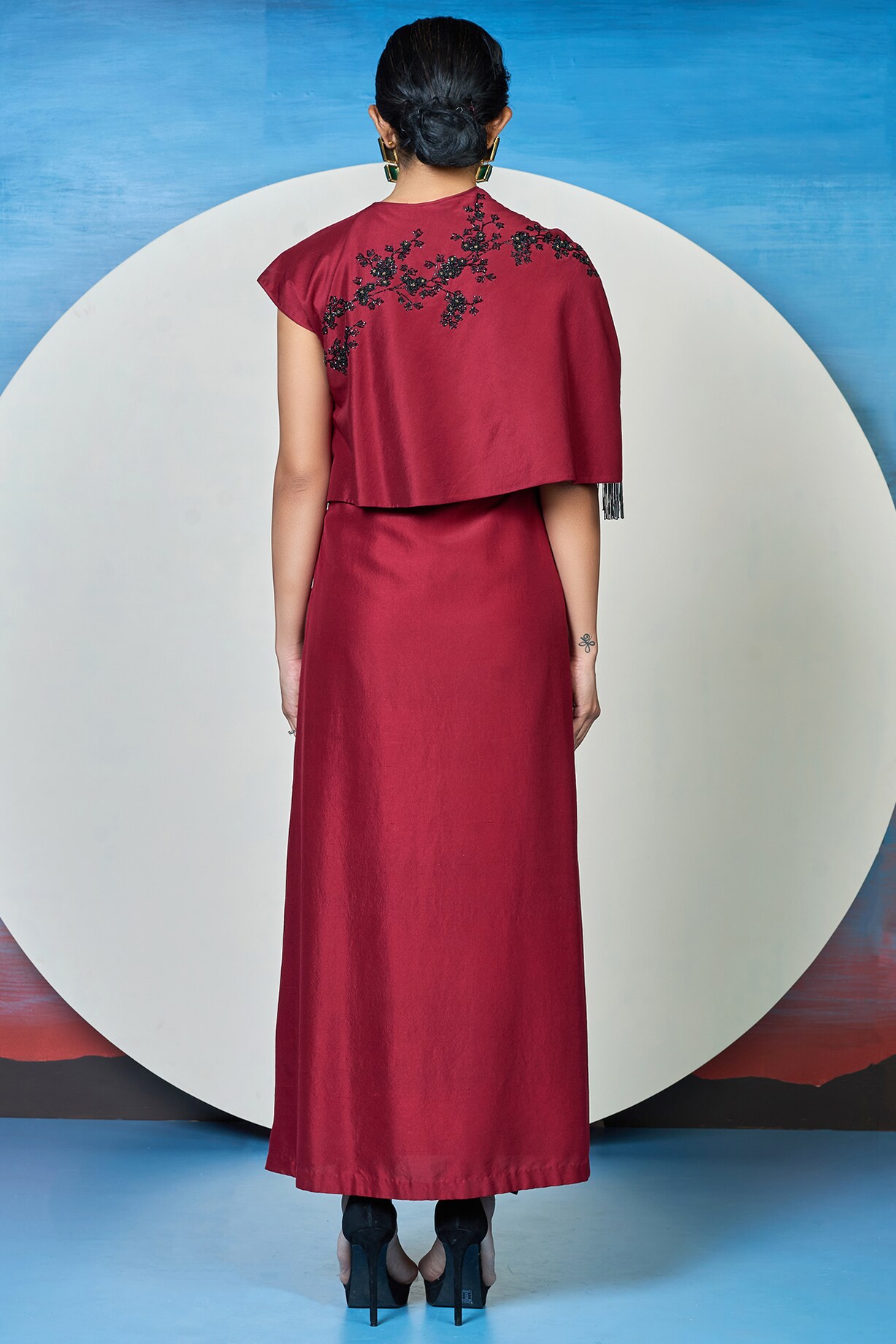 Red Embroidered Cape Dress by 1999AD By Amita & Deepak at Pernia's Pop ...