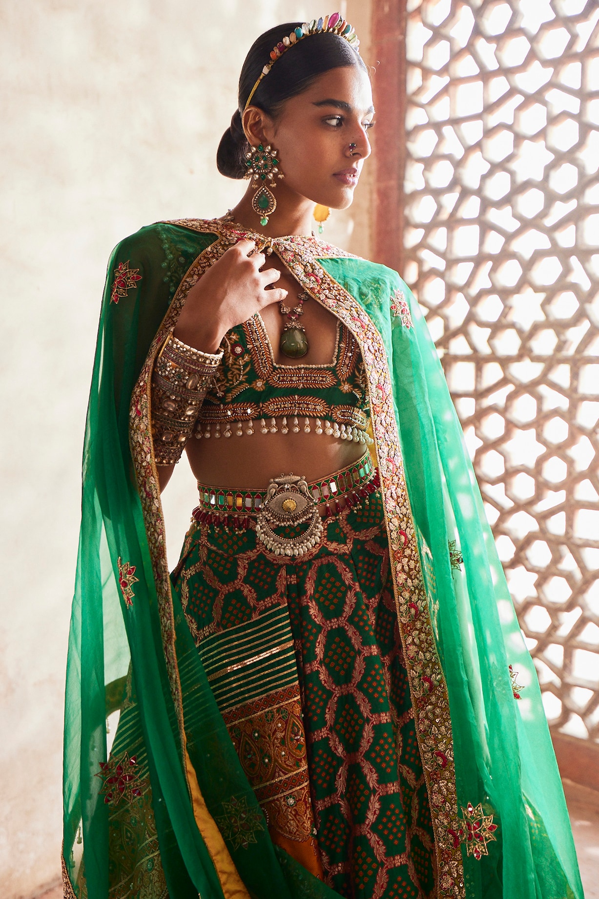 Green Woven Silk Banarasi Wedding Lehenga Set By Aditi Gupta At Pernia