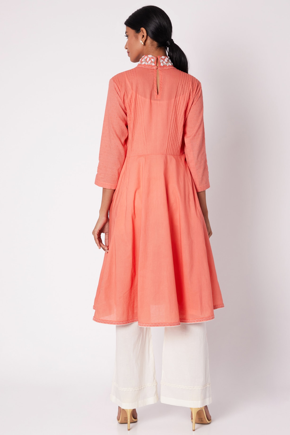 Peach Embroidered Open Front Tunic by Adah at Pernia's Pop Up Shop 2025