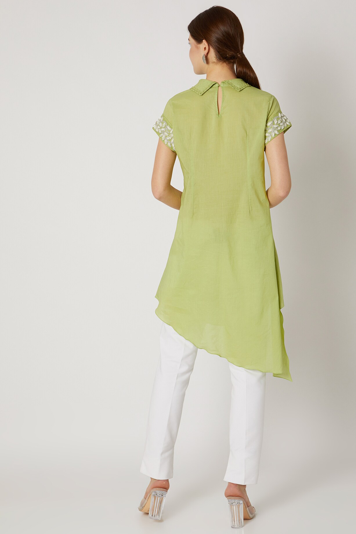 Lime Green Tunic With Embroidered Sleeves by Adah at Pernia's Pop Up Shop 2024