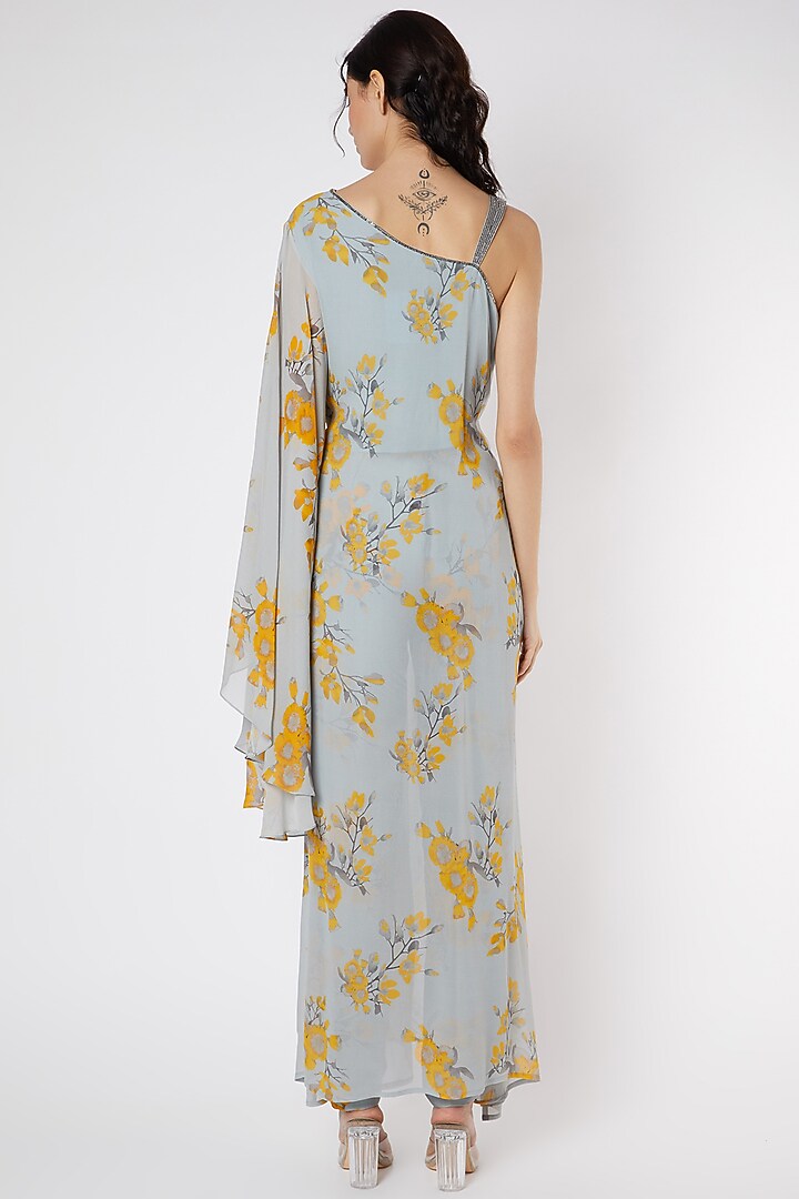 Grey & Yellow Floral Printed Kurta Set Design by Adah at Pernia's Pop ...