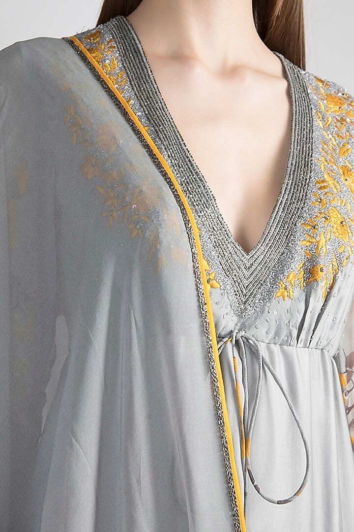 Grey & Yellow Printed Anarkali Set by Adah at Pernia's Pop Up Shop 2025