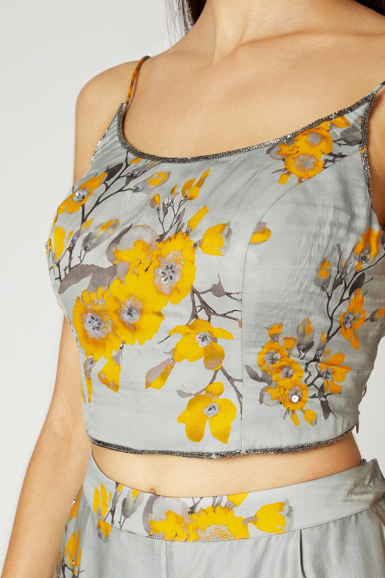 Grey Printed Embroidered Cape Set by Adah at Pernia's Pop Up Shop 2025