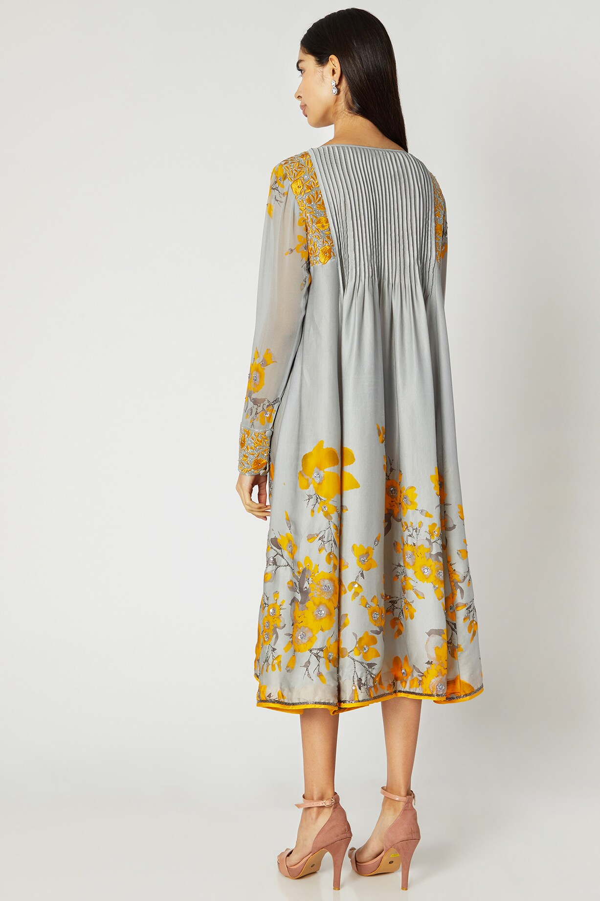 Grey Printed Embroidered Tunic Design by Adah at Pernia's Pop Up Shop 2024