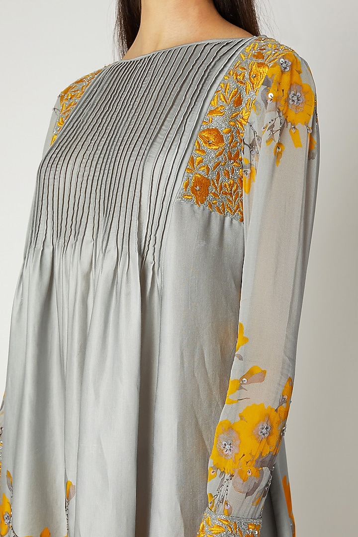 Grey Printed Embroidered Tunic Design by Adah at Pernia's Pop Up Shop 2024