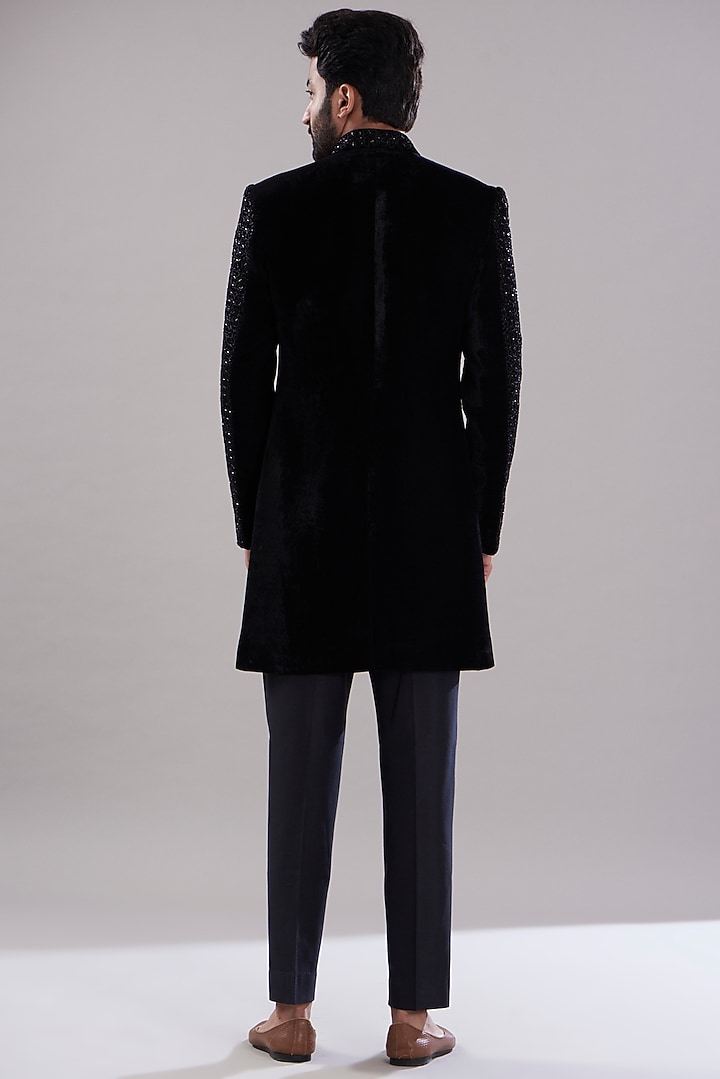 Buy Aditya Sachdeva Men Black Silk Velvet Embroidered Indowestern Set at Pernia'sPopUpShopMen 2025