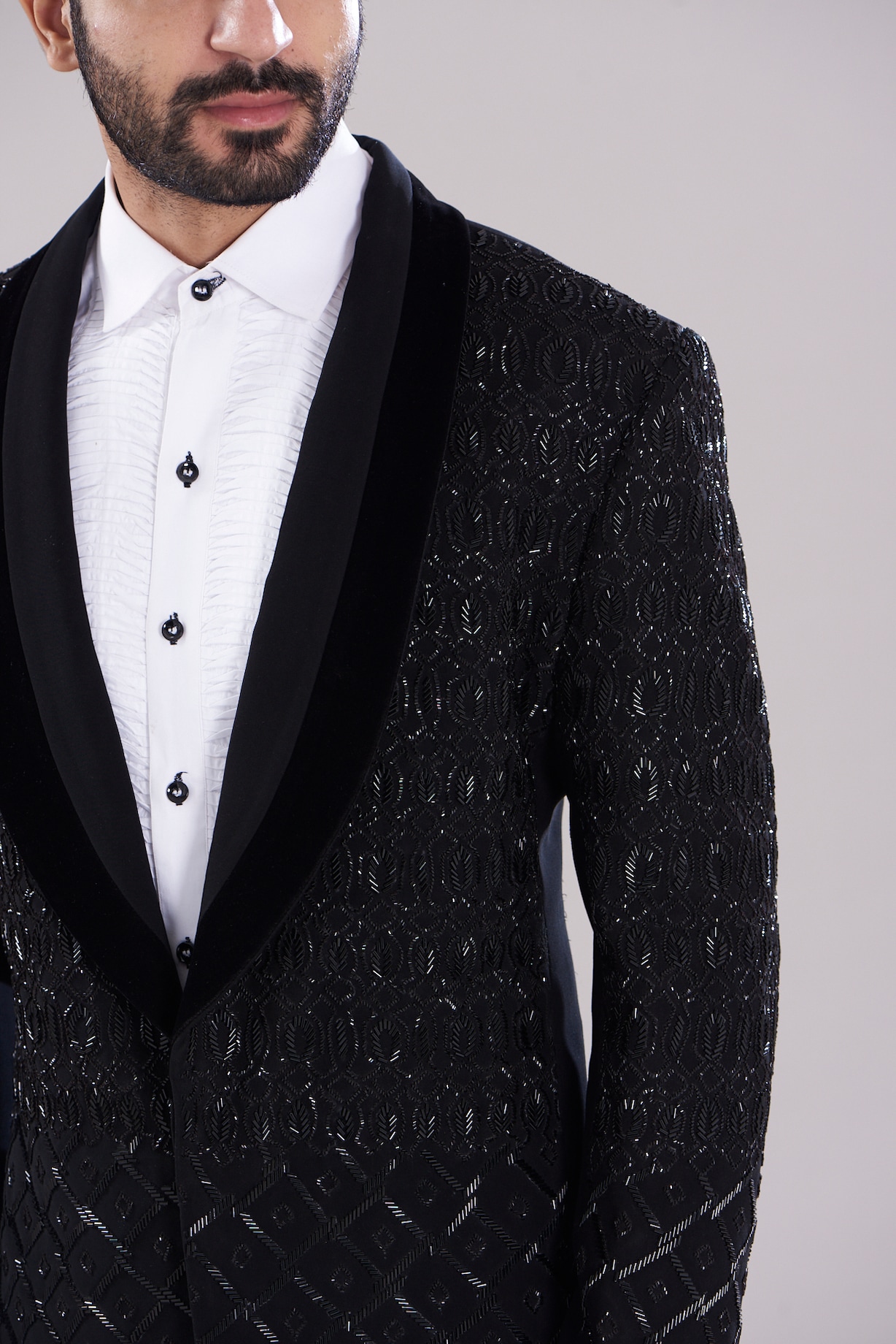 Buy Aditya Sachdeva Men Black Italian Crepe Hand Embroidered Tuxedo Set at Pernia'sPopUpShopMen 2025