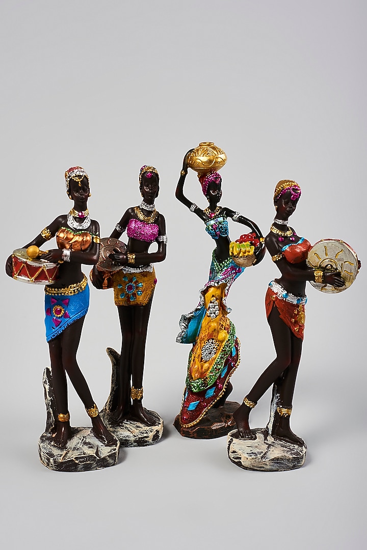 Multi-Colored Fibre Four Style Standing Lady Statue Set by Home Decor ...