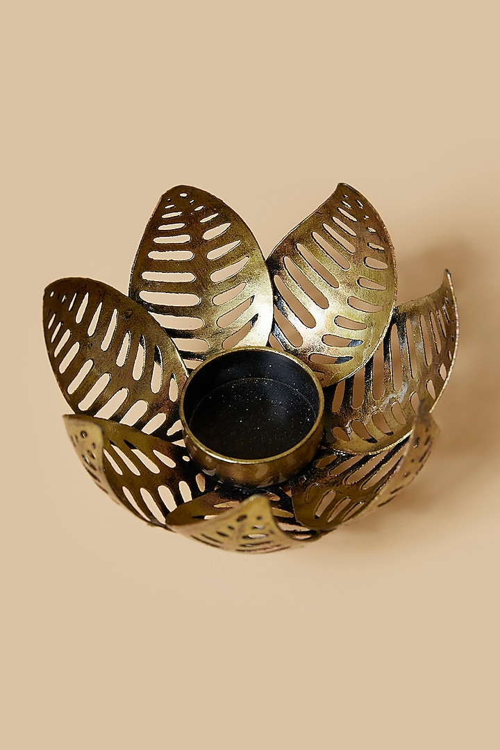 Golden & Black Lotus Big Leaf Metal Tea Light Holder by Home Decor by ...