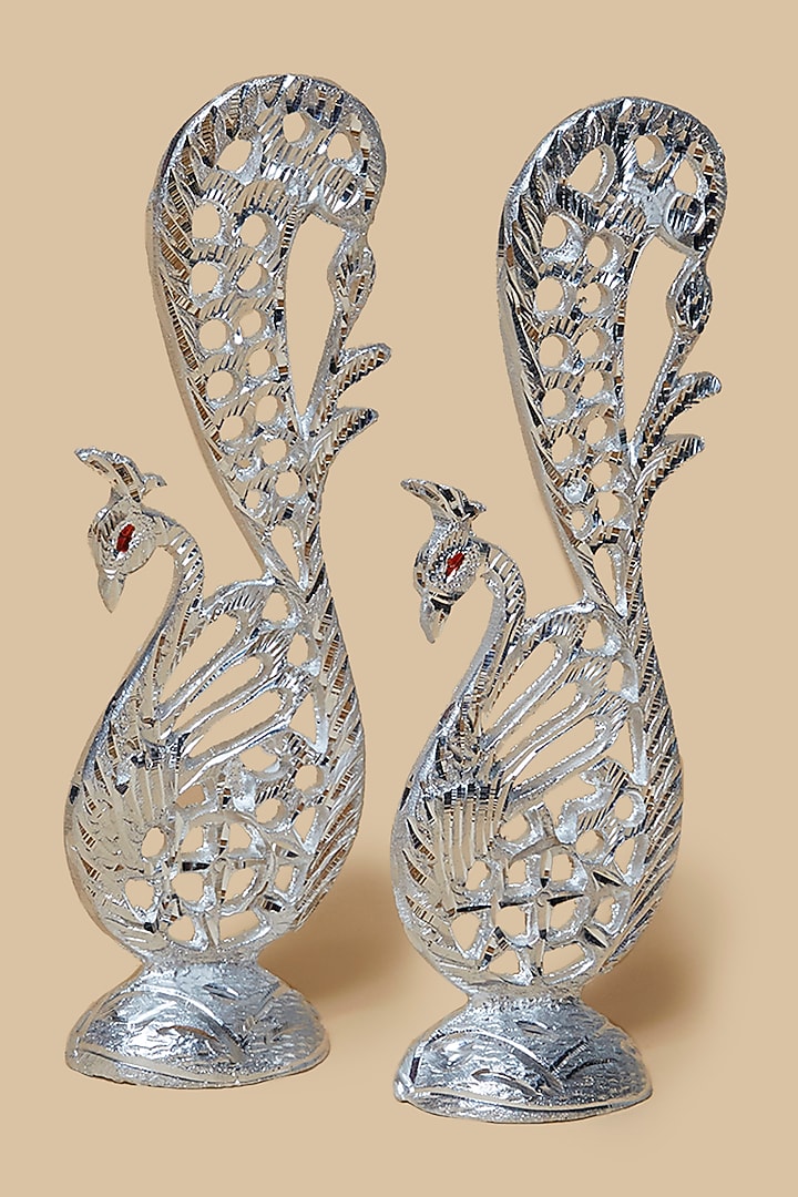 Silver Metal Dancing Peacock Couple Showpiece by Home Decor by Aditi at ...