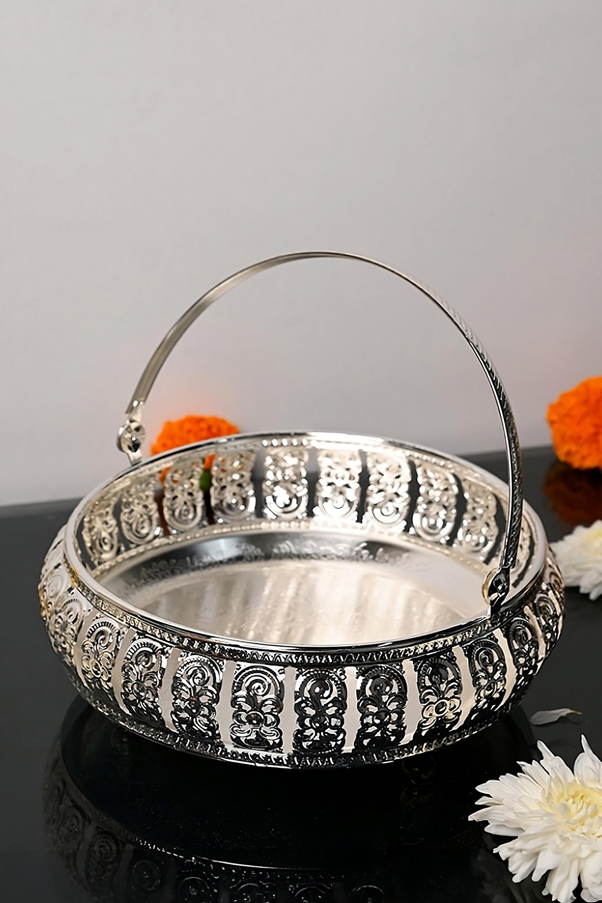 Silver Metal Decorative Basket by Home Decor by Aditi at Pernia's Pop ...