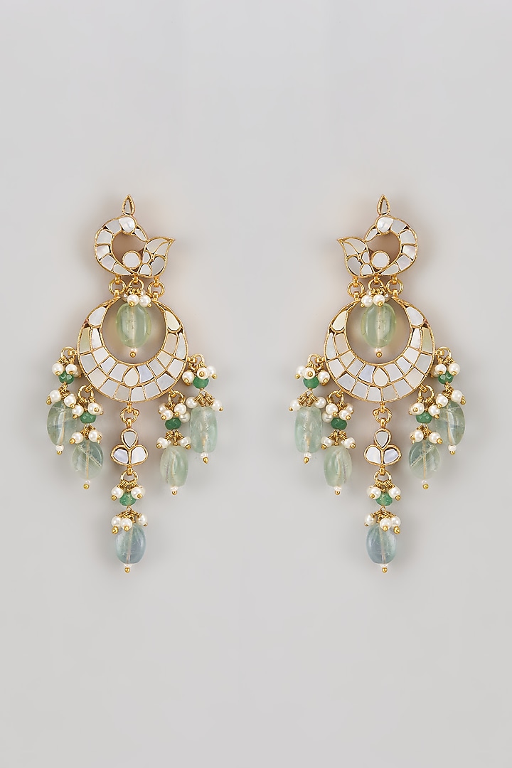 Gold Finish Kundan Polki & Mother Of Pearl Dangler Earrings by Adityam ...